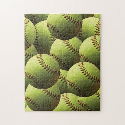 Yellow Softball Multiple Balls Layered Jigsaw Puzzle | Zazzle