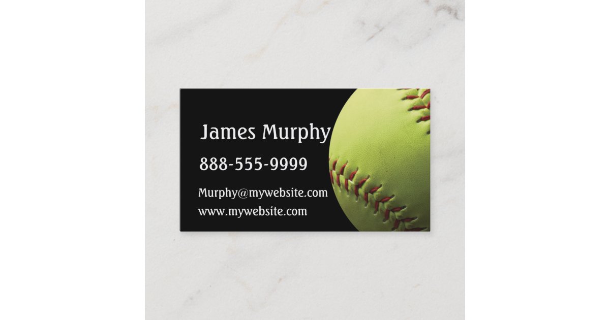 Yellow Softball Sporty Business Card | Zazzle