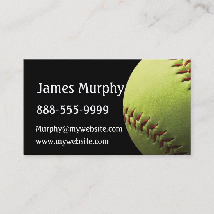 Yellow Softball Sporty Business Card | Zazzle