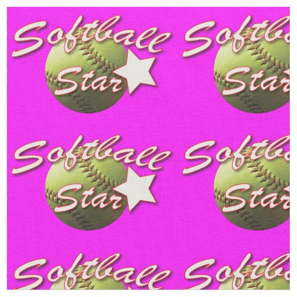Yellow Softball Star Polkadot Fabric | Zazzle