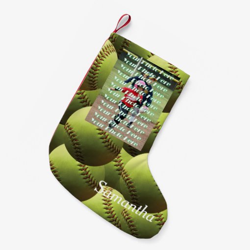 Yellow Softball with Player Photo Small Christmas Stocking | Zazzle