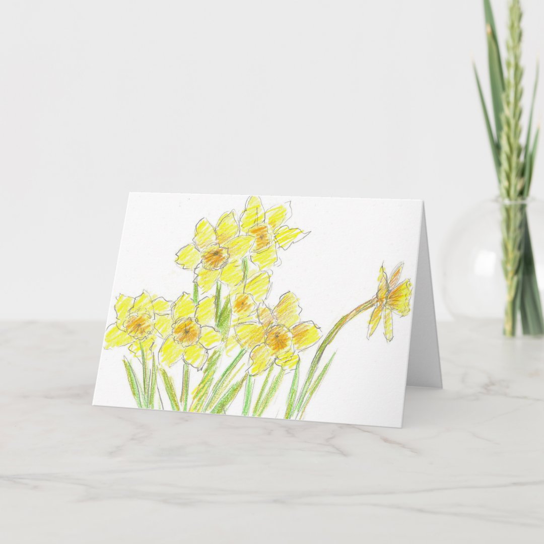 Yellow Spring Daffodils Watercolor Flower Notecard | Zazzle