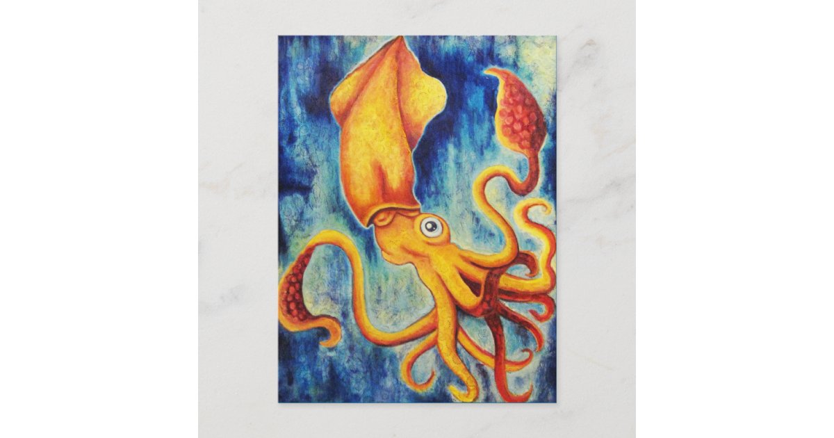 Yellow Squid Floating in Ultramarine Ocean Postcard | Zazzle