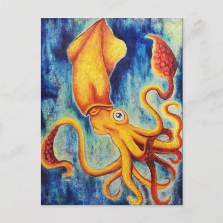 Yellow Squid Floating in Ultramarine Ocean Postcard | Zazzle