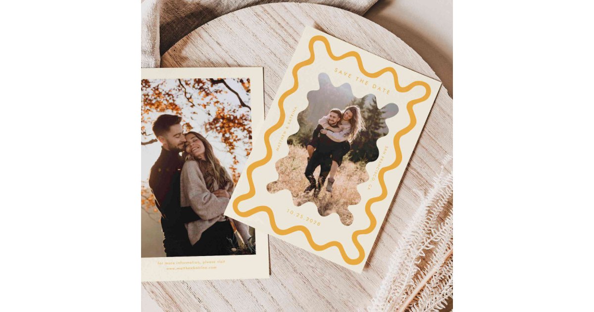 Yellow Squiggly Wavy Frame Wedding Save The Date | Zazzle