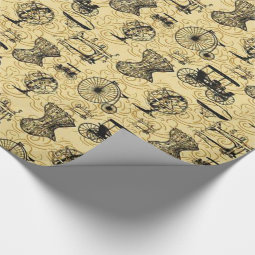 Yellow Steampunk Pattern Wrapping Paper | Zazzle