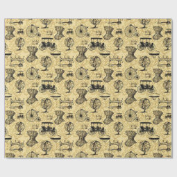 Yellow Steampunk Pattern Wrapping Paper | Zazzle