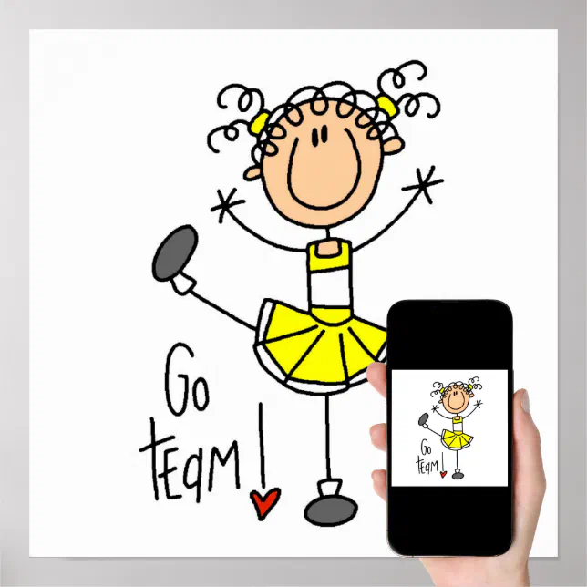 Yellow Stick Figure Cheerleader T-shirts and Gifts Poster | Zazzle