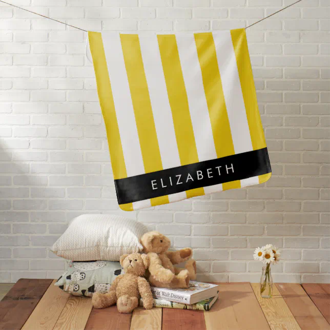 Yellow Stripes, Striped Pattern, Lines, Your Name Baby Blanket | Zazzle