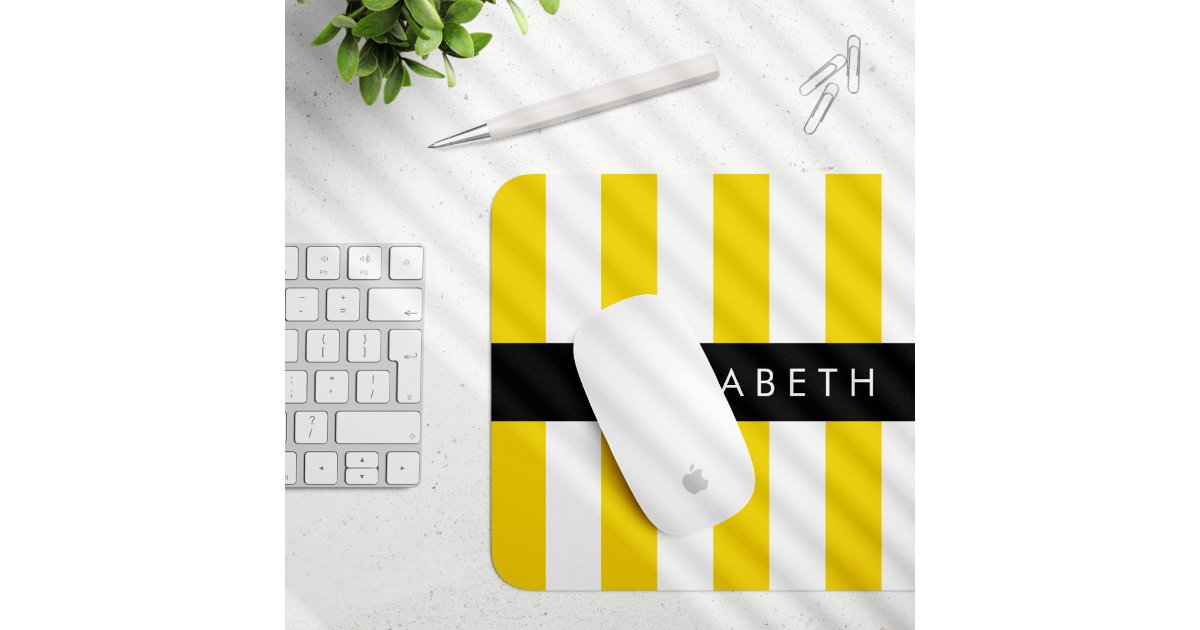 Yellow Stripes, Striped Pattern, Lines, Your Name Mouse Pad | Zazzle