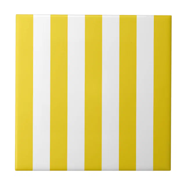 Yellow Stripes, White Stripes, Striped Pattern Ceramic Tile | Zazzle