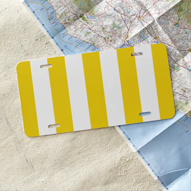 Yellow Stripes, White Stripes, Striped Pattern License Plate | Zazzle