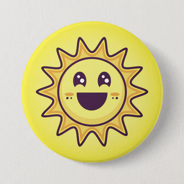 Yellow Summer Sun with a Happy Face Button | Zazzle
