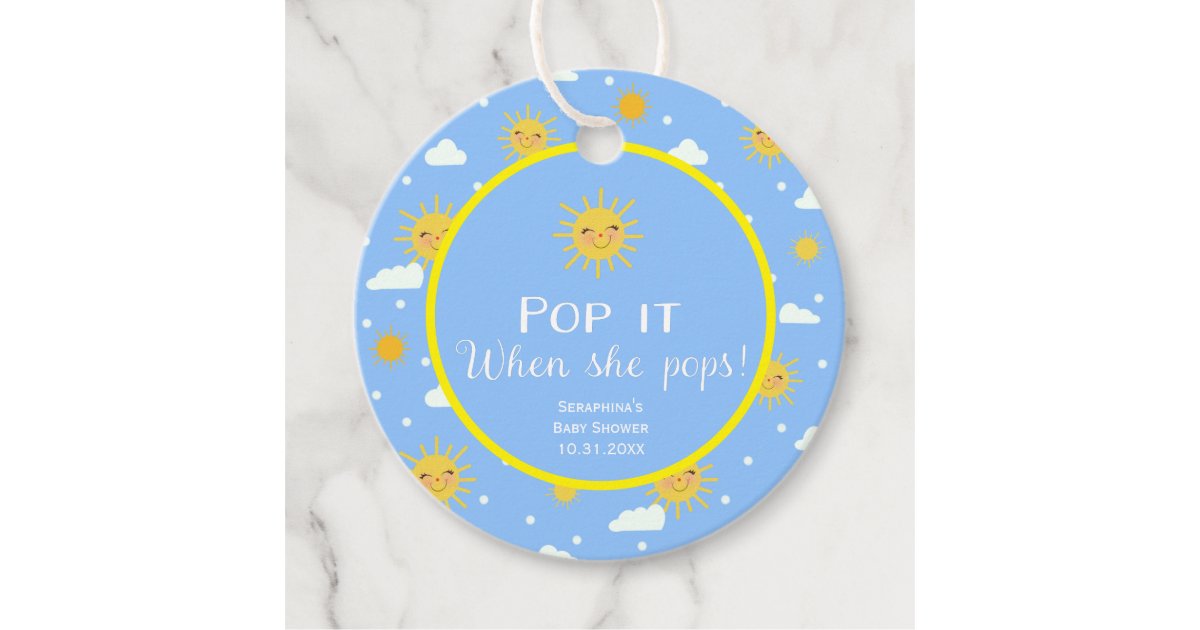 Yellow Sun Pop It When She Pops Baby Shower Favor Tags | Zazzle