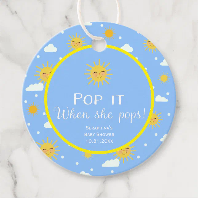 Yellow Sun Pop It When She Pops Baby Shower Favor Tags | Zazzle