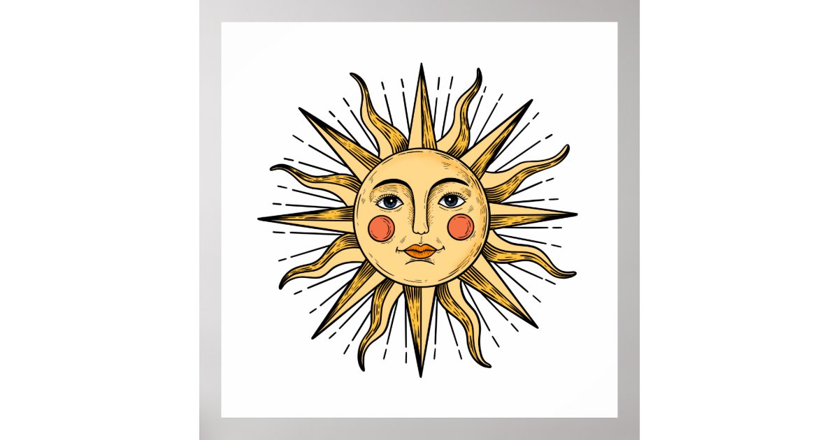 Yellow sun with a face poster | Zazzle
