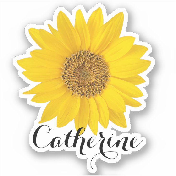Yellow Sunflower Custom Name Contour Sticker | Zazzle