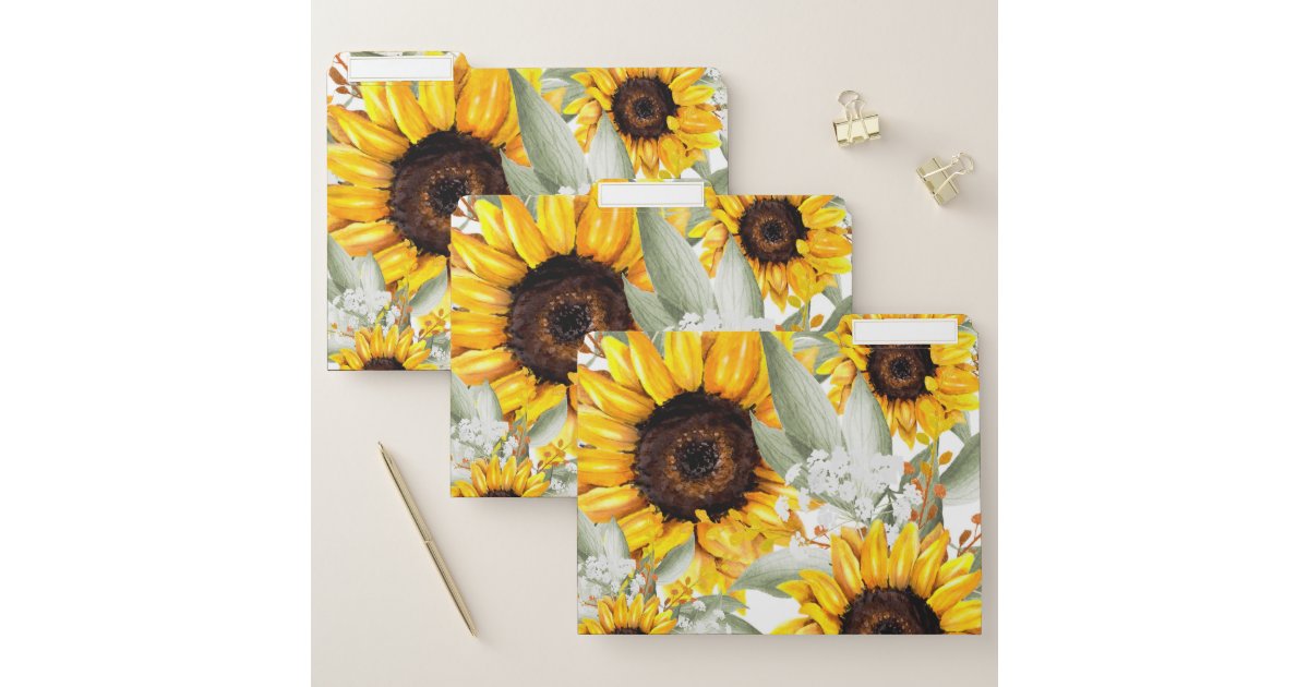 Yellow Sunflower Floral Rustic Fall Flower File Folder | Zazzle