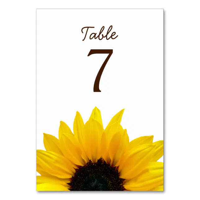 Yellow Sunflower Flower White Brown Wedding Table Number | Zazzle