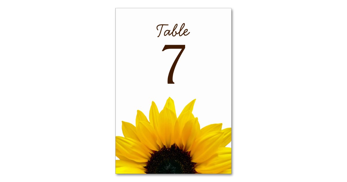 Yellow Sunflower Flower White Brown Wedding Table Number | Zazzle