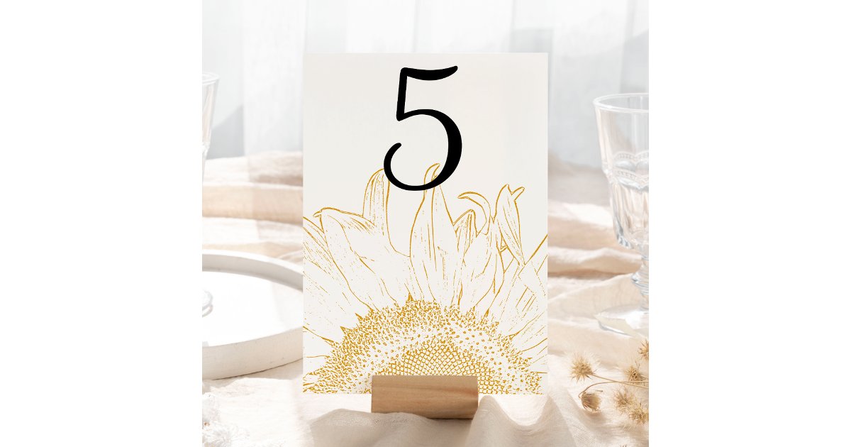 Yellow Sunflower Graphic Table Numbers | Zazzle