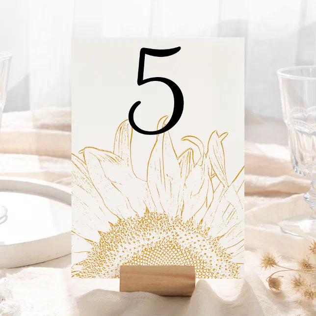 Yellow Sunflower Graphic Table Numbers | Zazzle