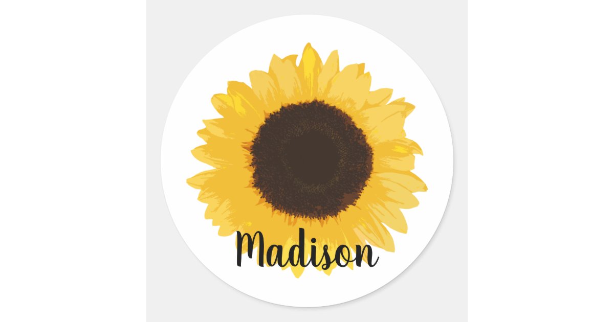 Yellow Sunflower Name Classic Round Sticker | Zazzle