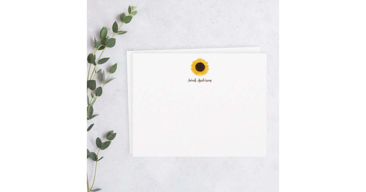 Yellow Sunflower Personalized Stationery Flat Note Card | Zazzle