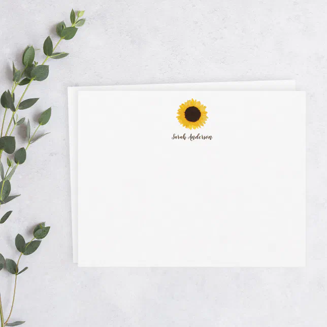 Yellow Sunflower Personalized Stationery Flat Note Card | Zazzle
