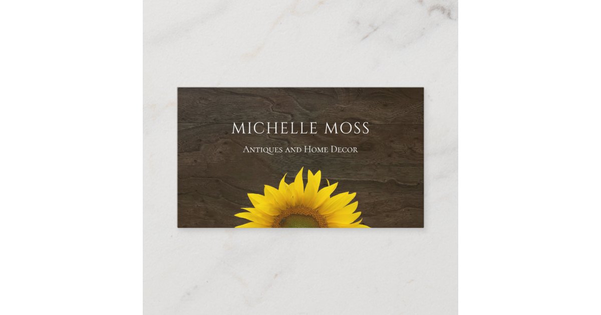 Yellow Sunflower Rustic Wood Simple Business Card | Zazzle