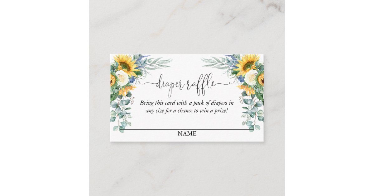 Yellow Sunflowers Floral Diaper Raffle Script Text Enclosure Card | Zazzle