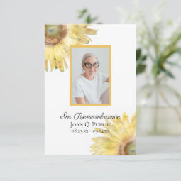 Yellow Sunflowers Watercolor Funeral Sympathy Thank You Card | Zazzle
