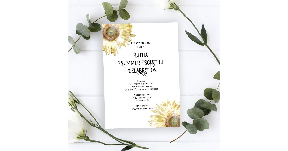 Yellow Sunflowers Watercolor Litha Summer Solstice Invitation | Zazzle