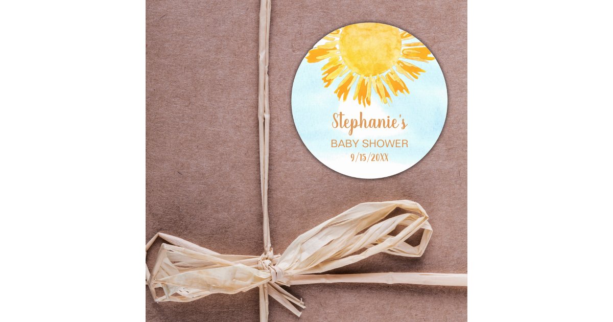 Yellow Sunshine Baby Shower Classic Round Sticker | Zazzle