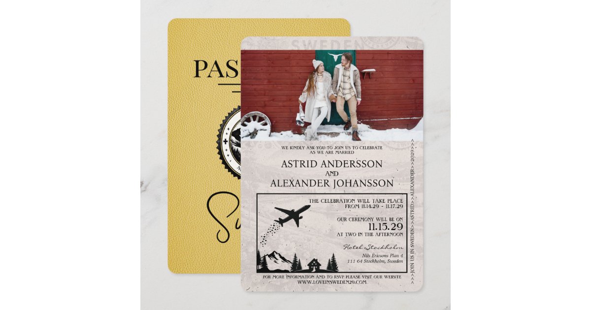Yellow Sweden Passport Wedding Invitation | Zazzle