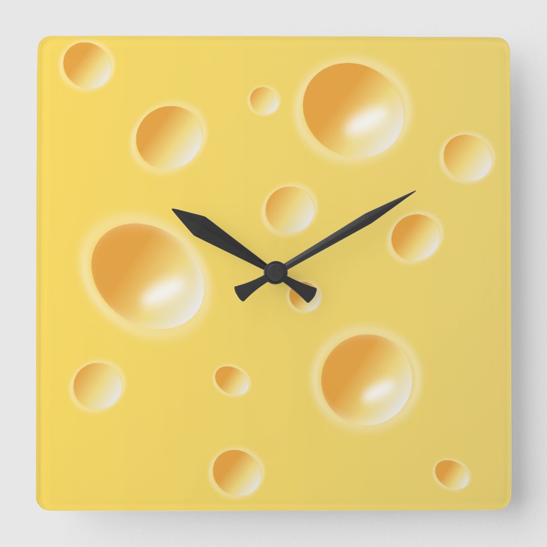 Yellow Swiss Cheese Texture Unique Kitchen Clock | Zazzle