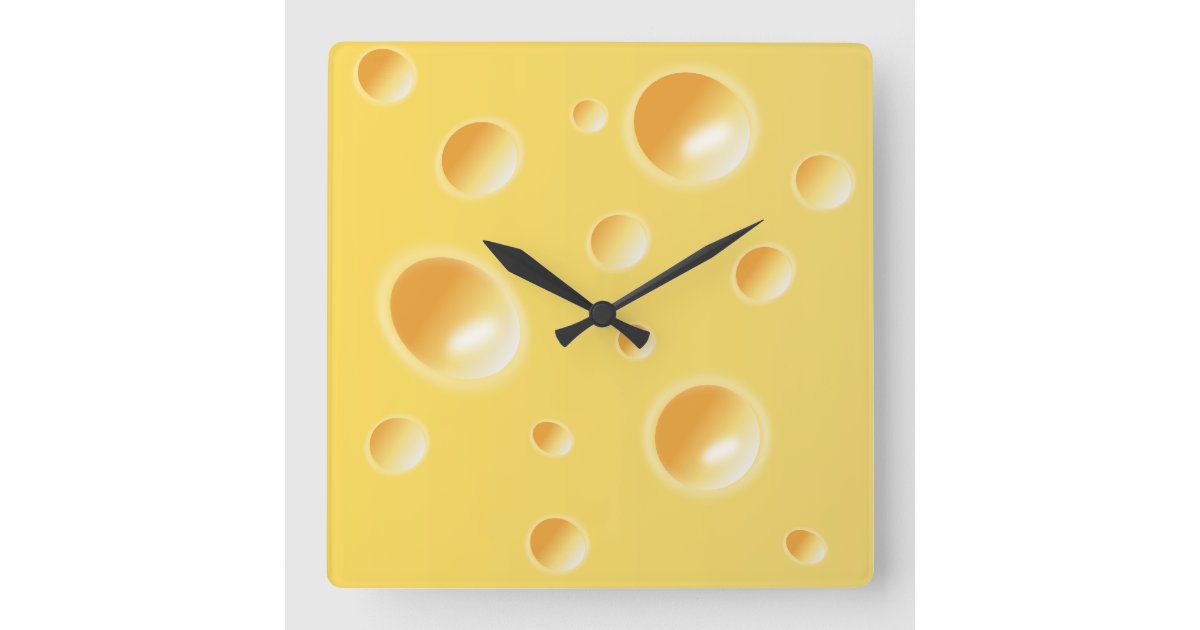 Yellow Swiss Cheese Texture Unique Kitchen Clock | Zazzle