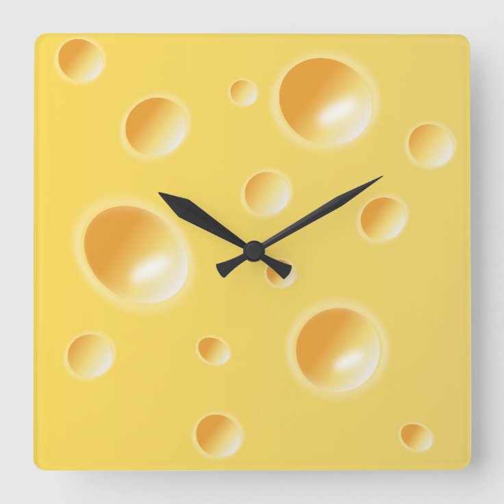 Yellow Swiss Cheese Texture Unique Kitchen Clock | Zazzle