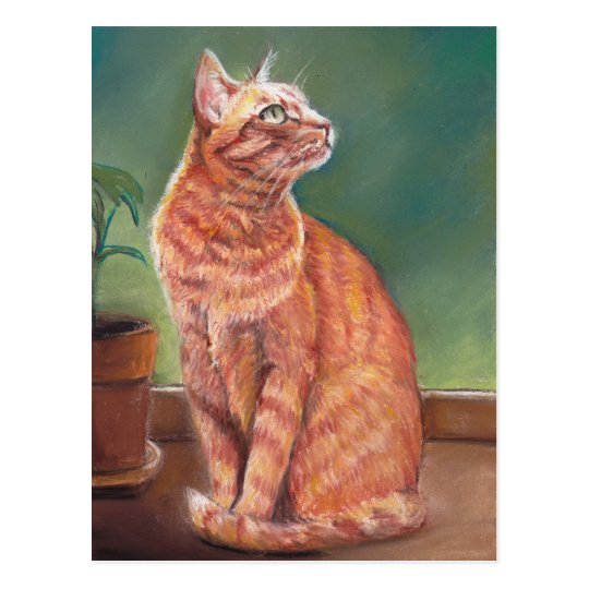 Yellow Tabby Cat Pastel Art Postcard | Zazzle.com