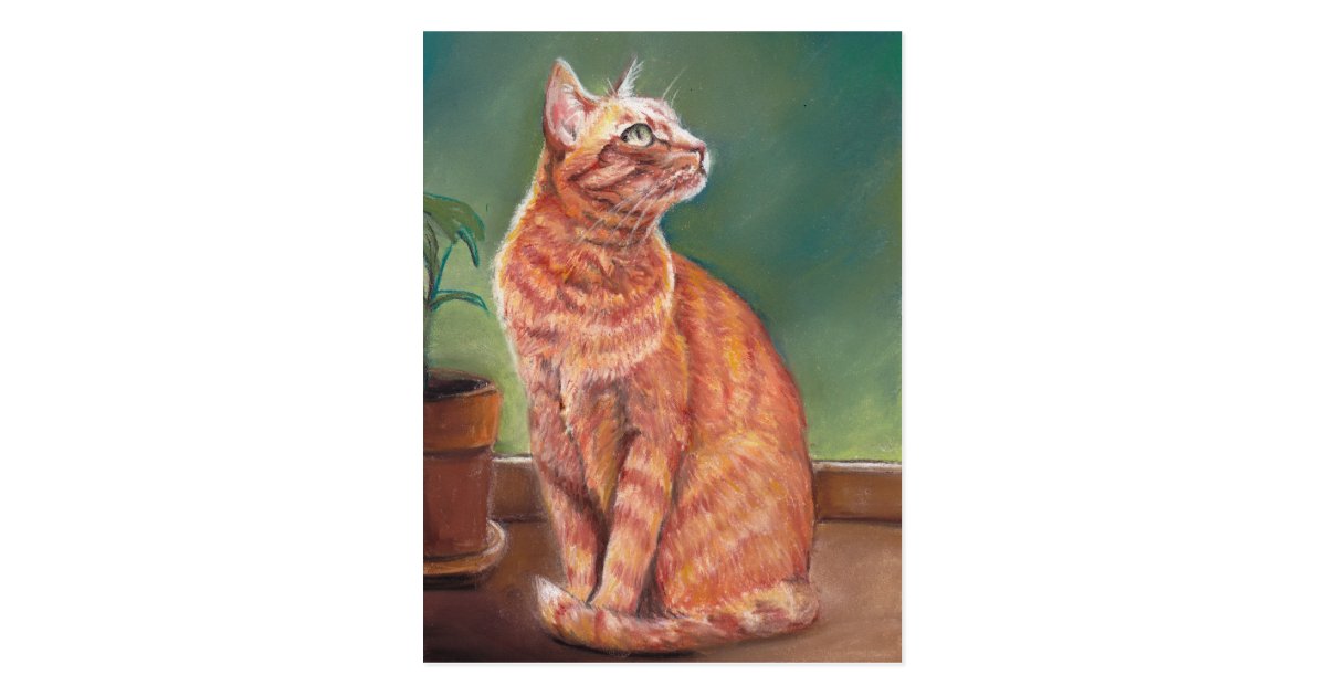 Yellow Tabby Cat Pastel Art Postcard | Zazzle.com