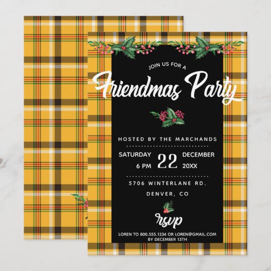 Yellow Tartan Plaid Friendsmas Party Invite | Zazzle.com