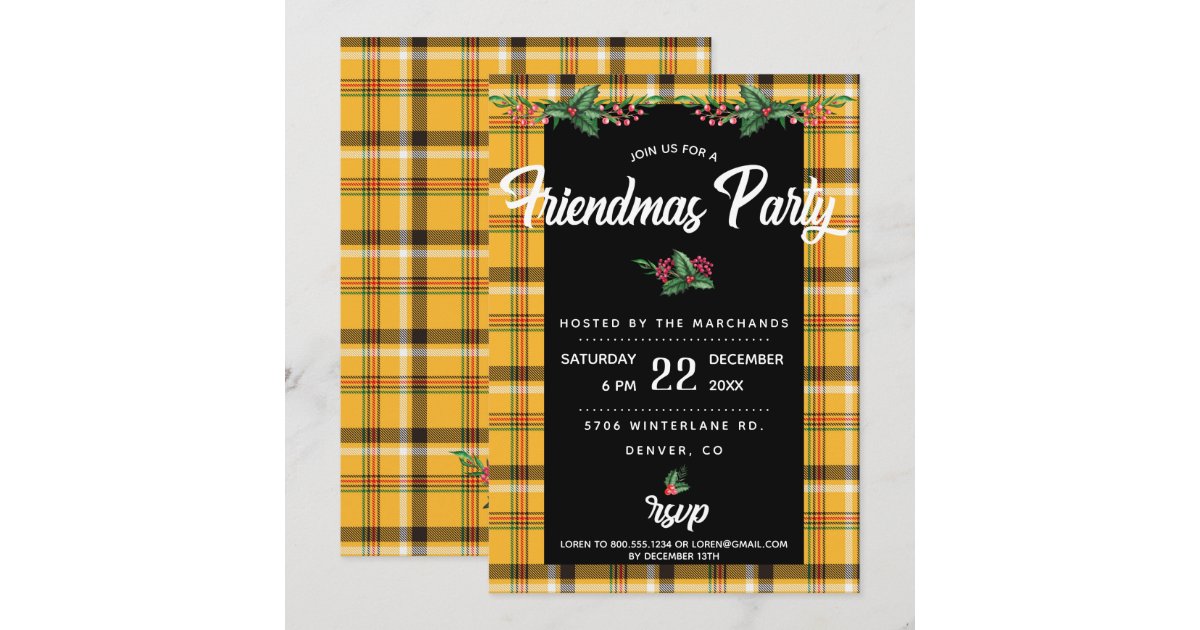 Yellow Tartan Plaid Friendsmas Party Invite | Zazzle