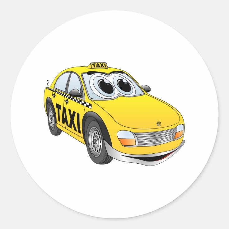 Yellow Taxi Cab Cartoon Classic Round Sticker | Zazzle
