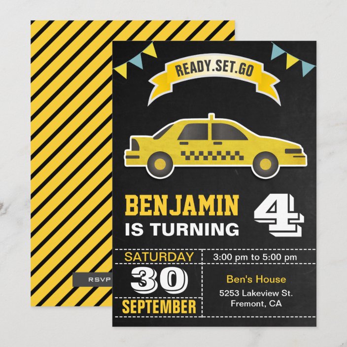 Yellow Taxi Cab Kids Birthday Party Invitation | Zazzle.com