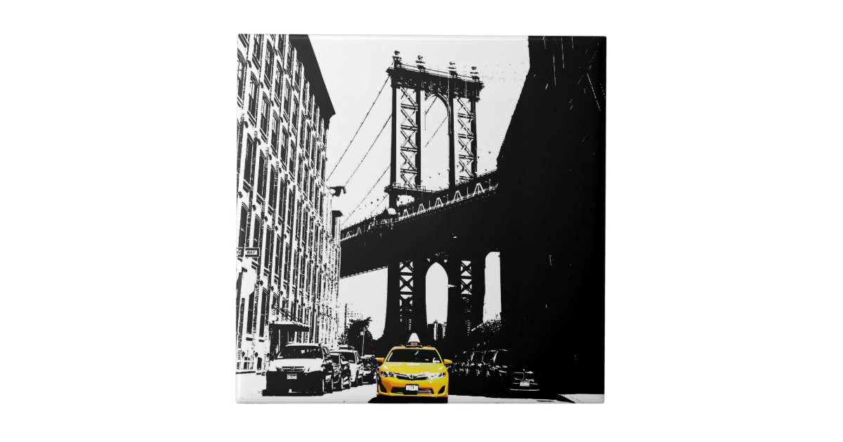 Yellow Taxi New York City Ny Nyc Brooklyn Bridge Ceramic Tile | Zazzle