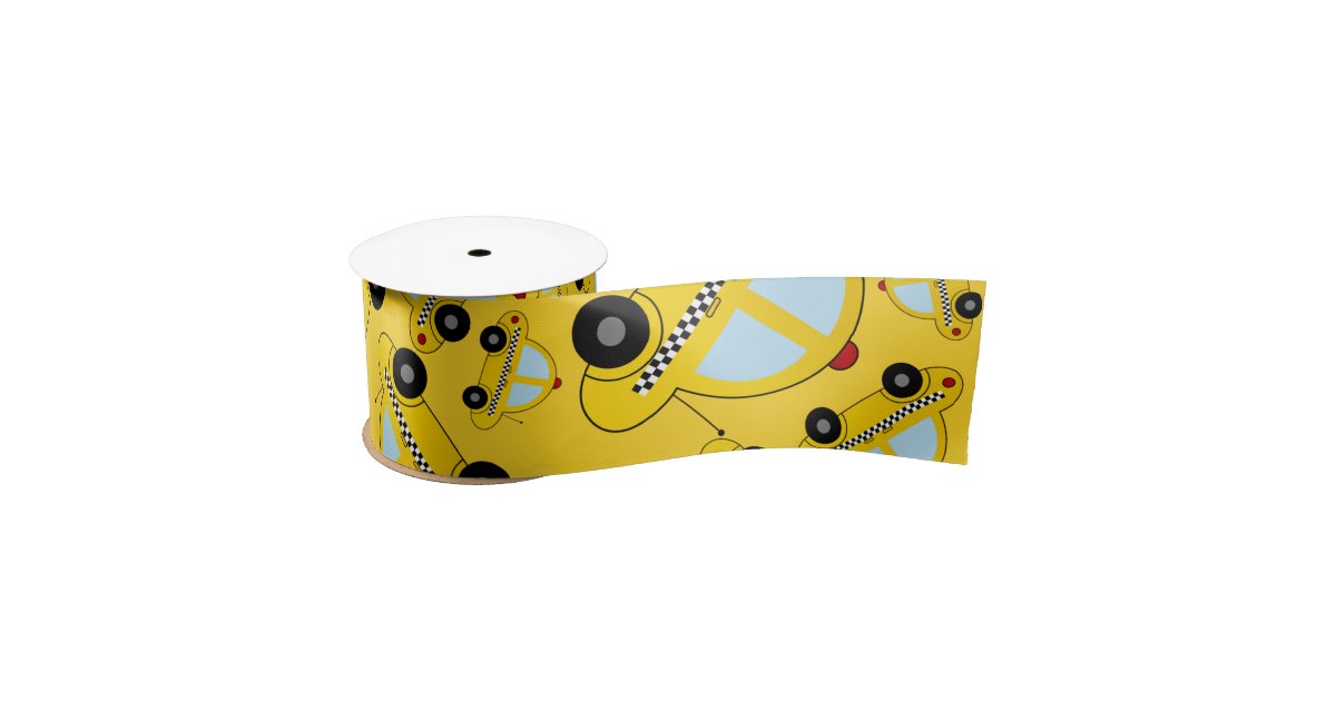 Yellow taxi pattern satin ribbon | Zazzle