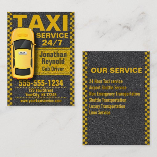 Yellow Taxi Service Cab Driver Business Card | Zazzle
