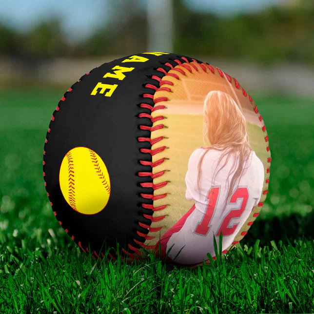 Yellow Team Name Player Number Photo Softball | Zazzle