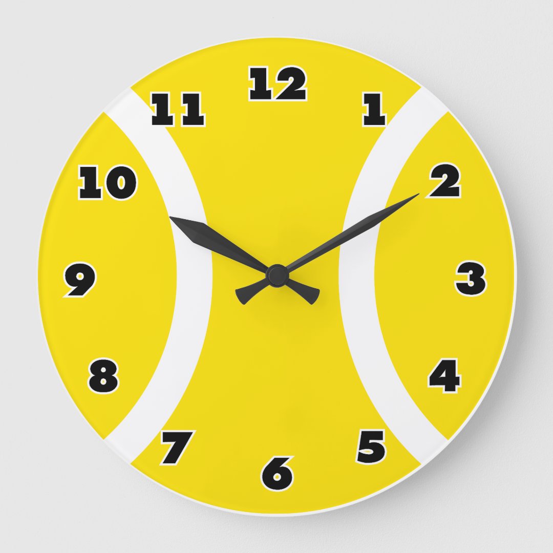 Yellow tennis ball clock with large modern numbers | Zazzle