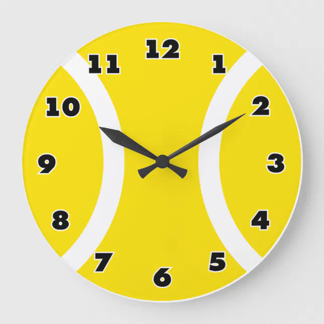 Yellow tennis ball clock with large modern numbers | Zazzle